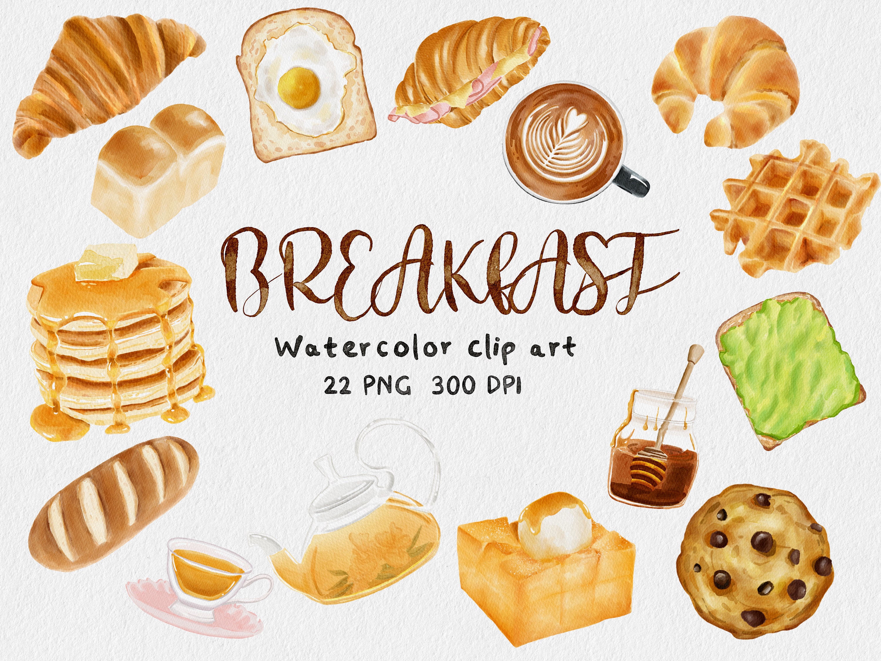 Watercolor Breakfast Clip Art - Breakfast Clip Art - Food Illustration ...