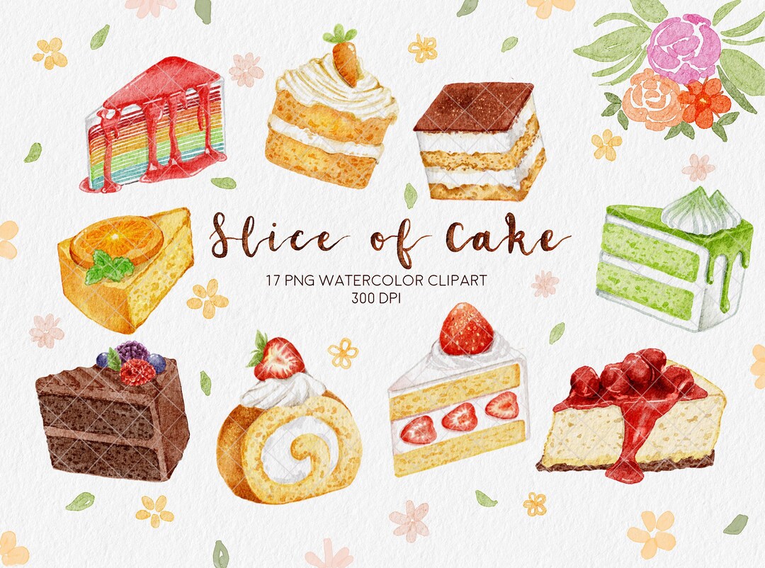 Watercolor Cake Clip Art - Cake Slice - Cake Sticker - Planner Sticker ...