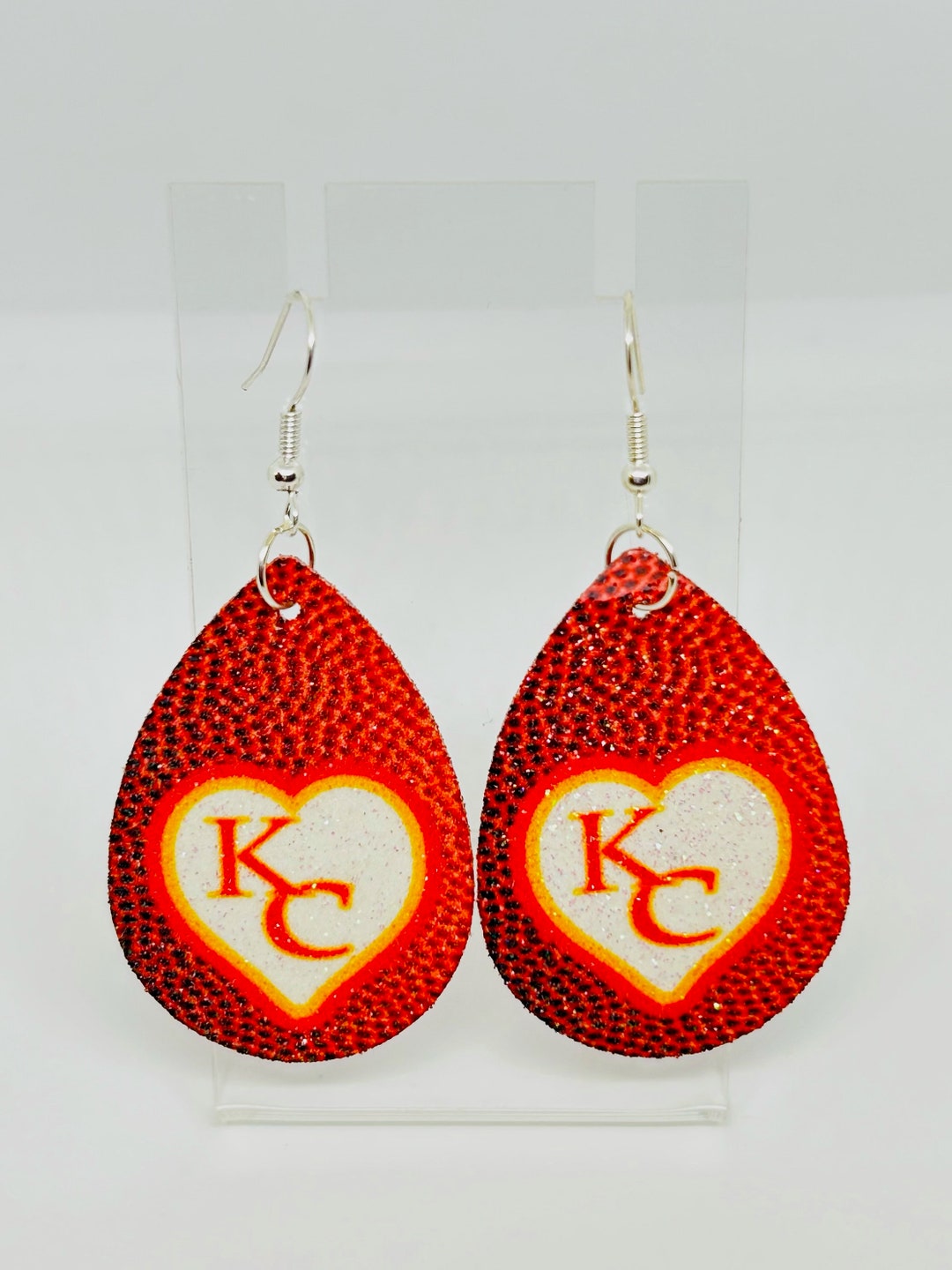 Kansas City Football Heart Superfine Glitter Faux Leather Earrings - Etsy