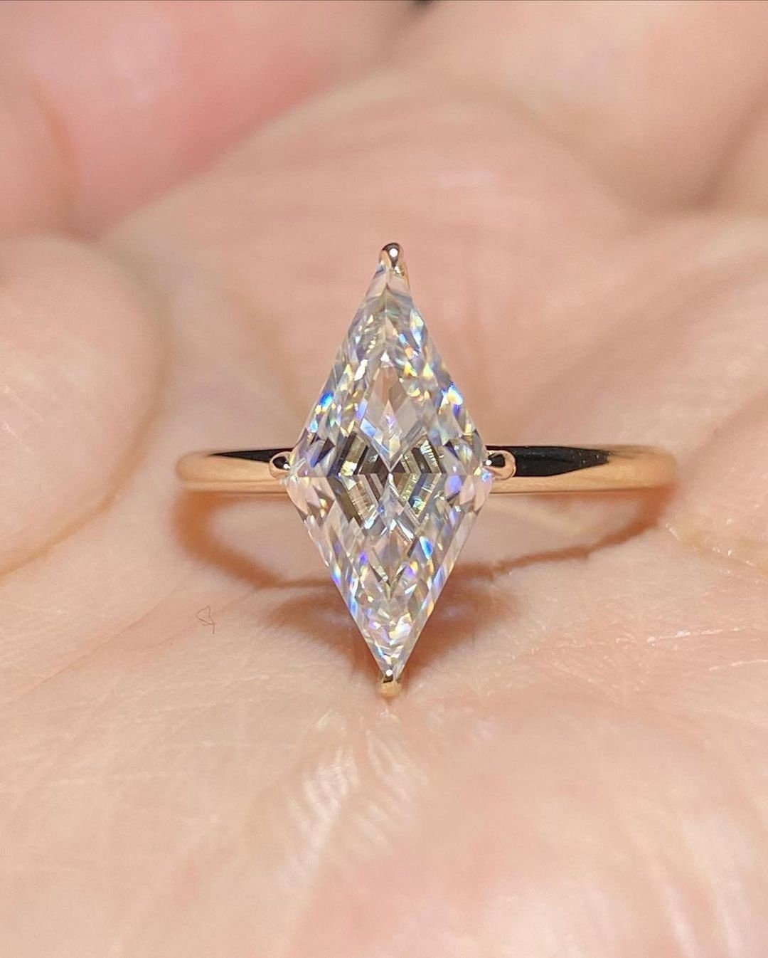 2 Ct Lab Grown Lozenge Diamond Engagement Ring-14k Yellow Gold Lozenge ...