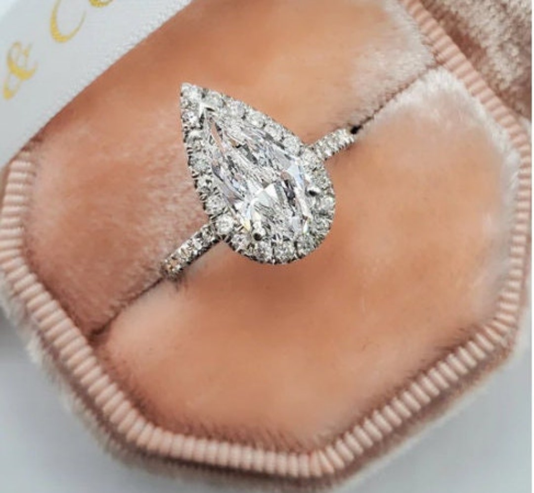 Lab Grown Pear Pave Engagement Ring-1.5ct Pear Diamond Wedding - Etsy