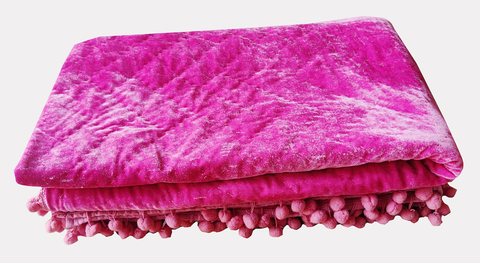 Fuchsia Velvet Quilt, Fuchsia Pompom Velvet Quilt Velvet and Cotton ...