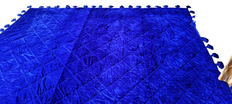 Royal Blue Velvet Quilt, Blue Throw Blanket, Royal Blue Queen Quilt ...