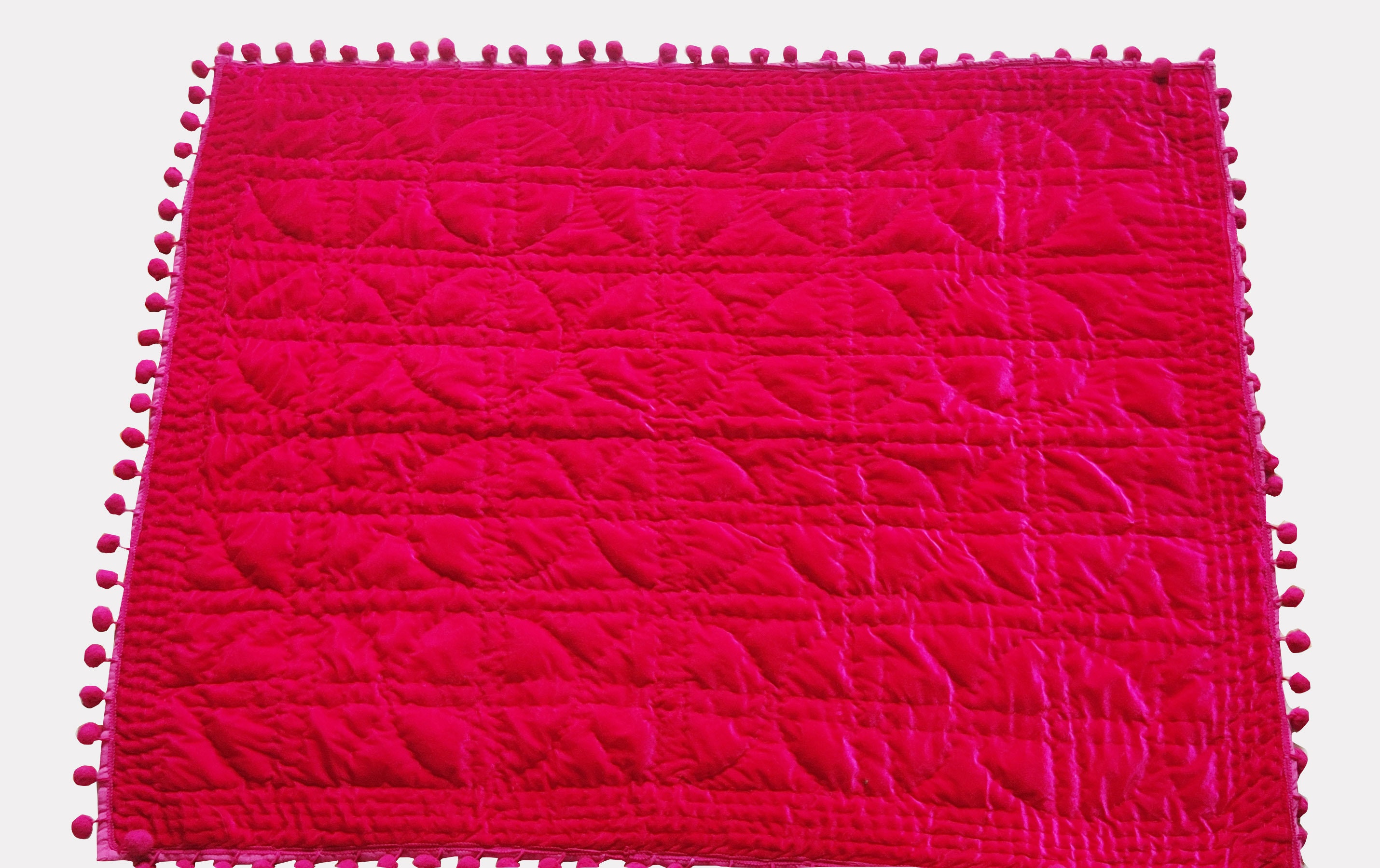 Fuchsia Velvet Quilt, Fuchsia Pompom Velvet Quilt Velvet and Cotton ...
