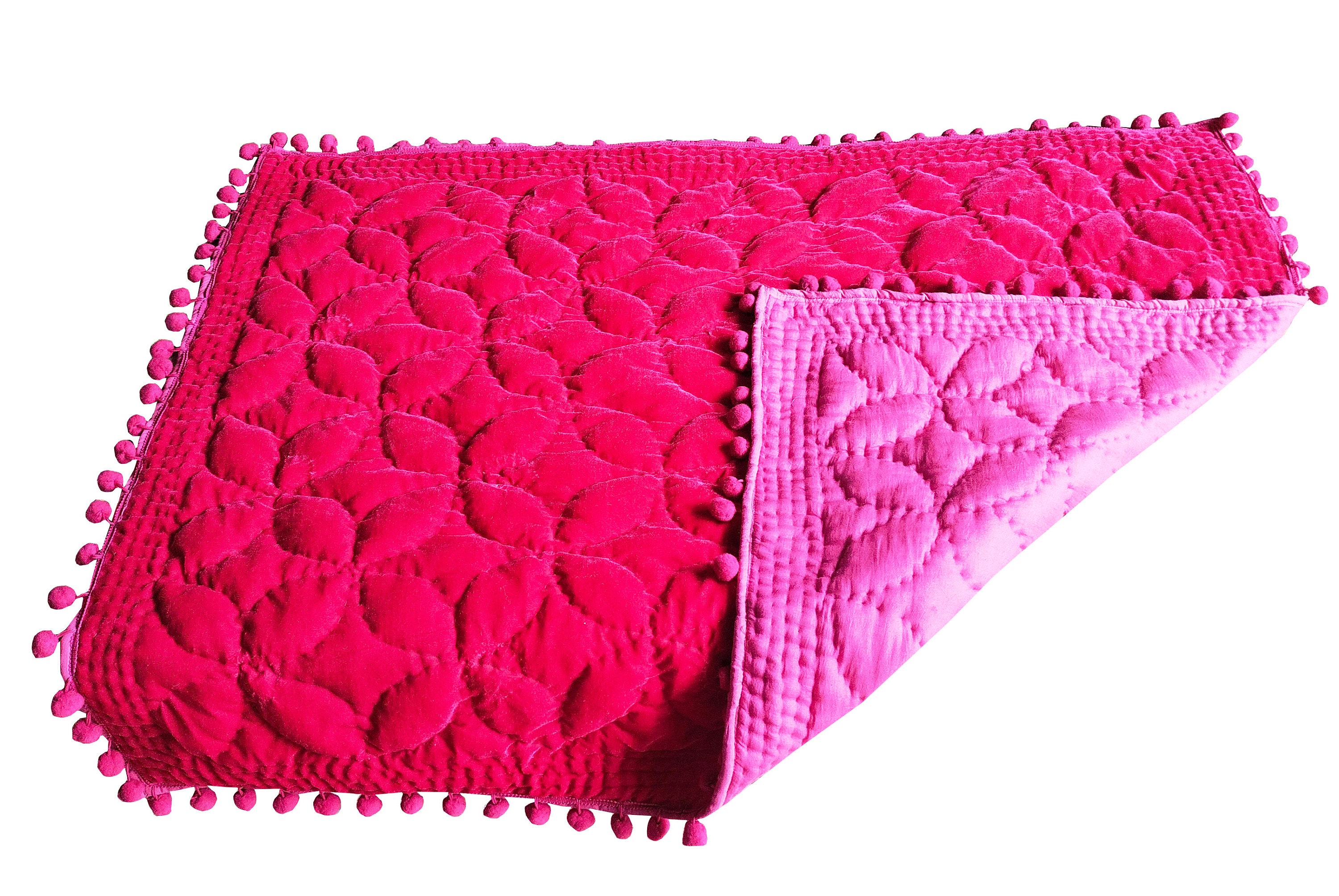 Fuchsia Velvet Quilt, Fuchsia Pompom Velvet Quilt Velvet and Cotton ...