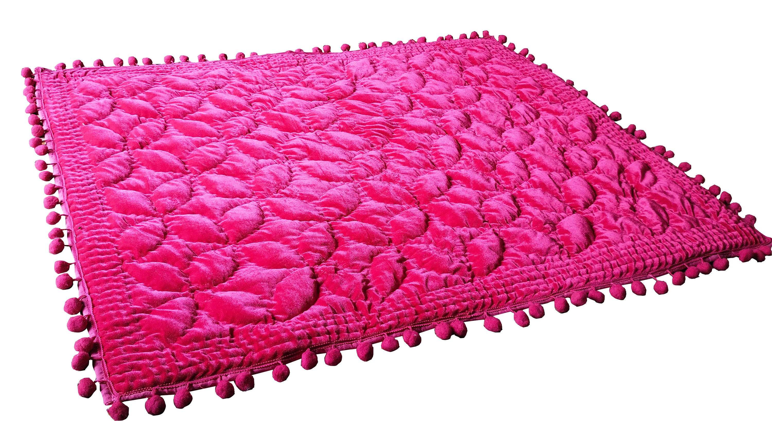 Fuchsia Velvet Quilt, Fuchsia Pompom Velvet Quilt Velvet and Cotton ...