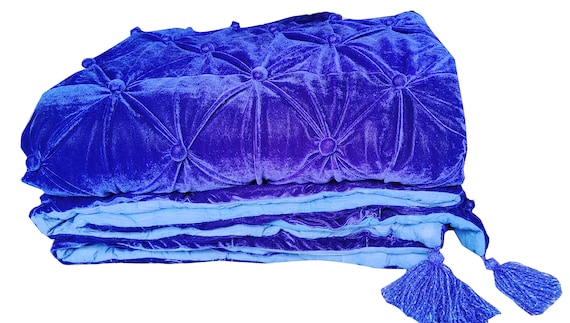 Royal Blue Velvet Comforter Royal Blue Luxury Quilt Blue | Etsy