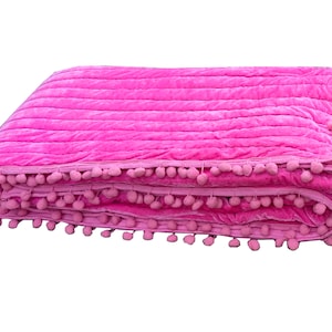Luxury Fuchsia Throw Blanket, Pick Stitch Throw, Baby Pink Quilt, Pink ...