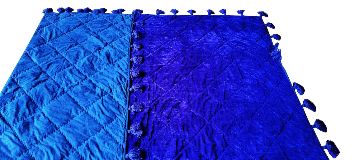 Royal Blue Velvet Quilt Blue Throw Blanket Royal Blue Queen - Etsy