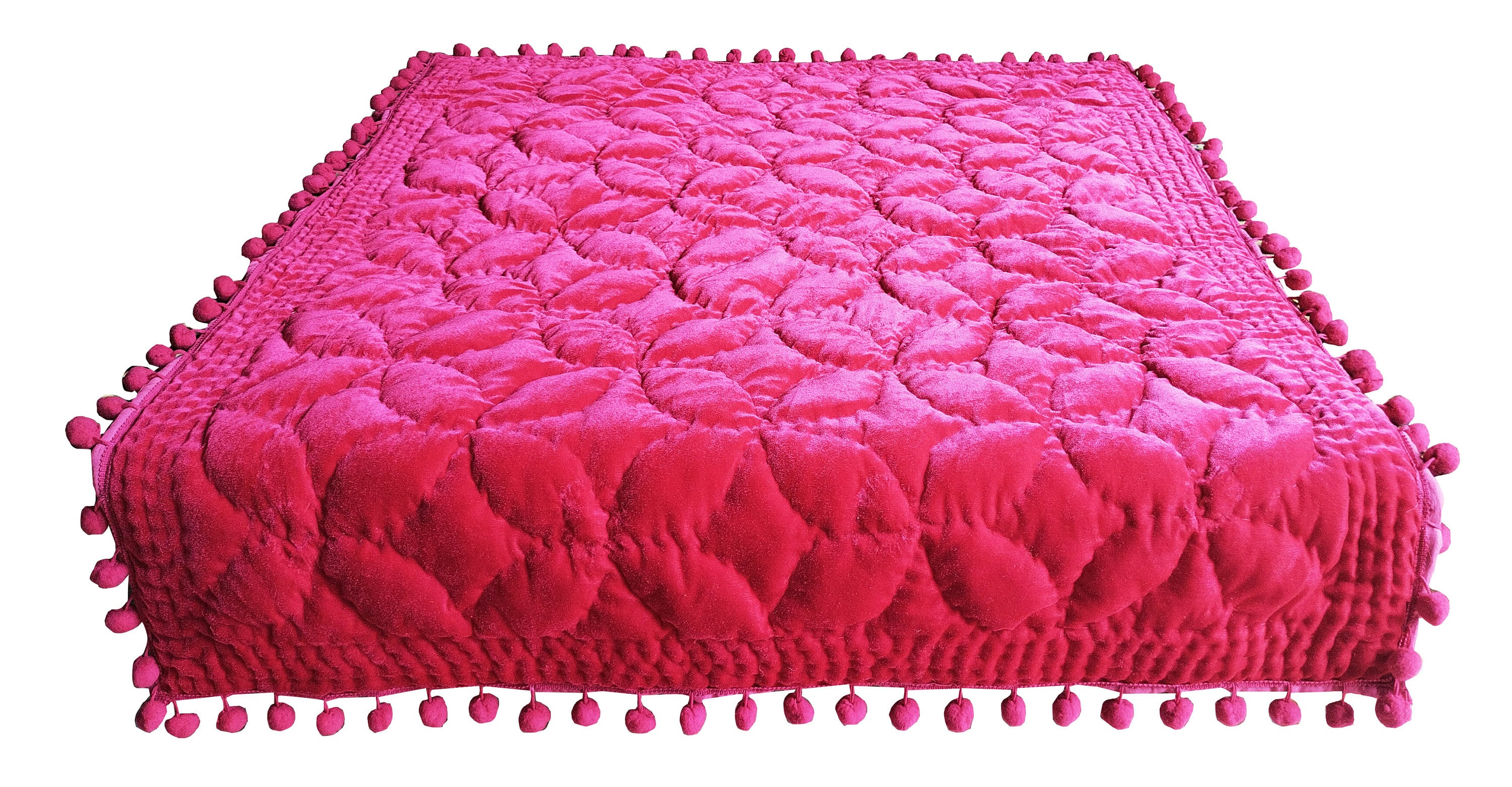 Fuchsia Velvet Quilt, Fuchsia Pompom Velvet Quilt Velvet and Cotton ...