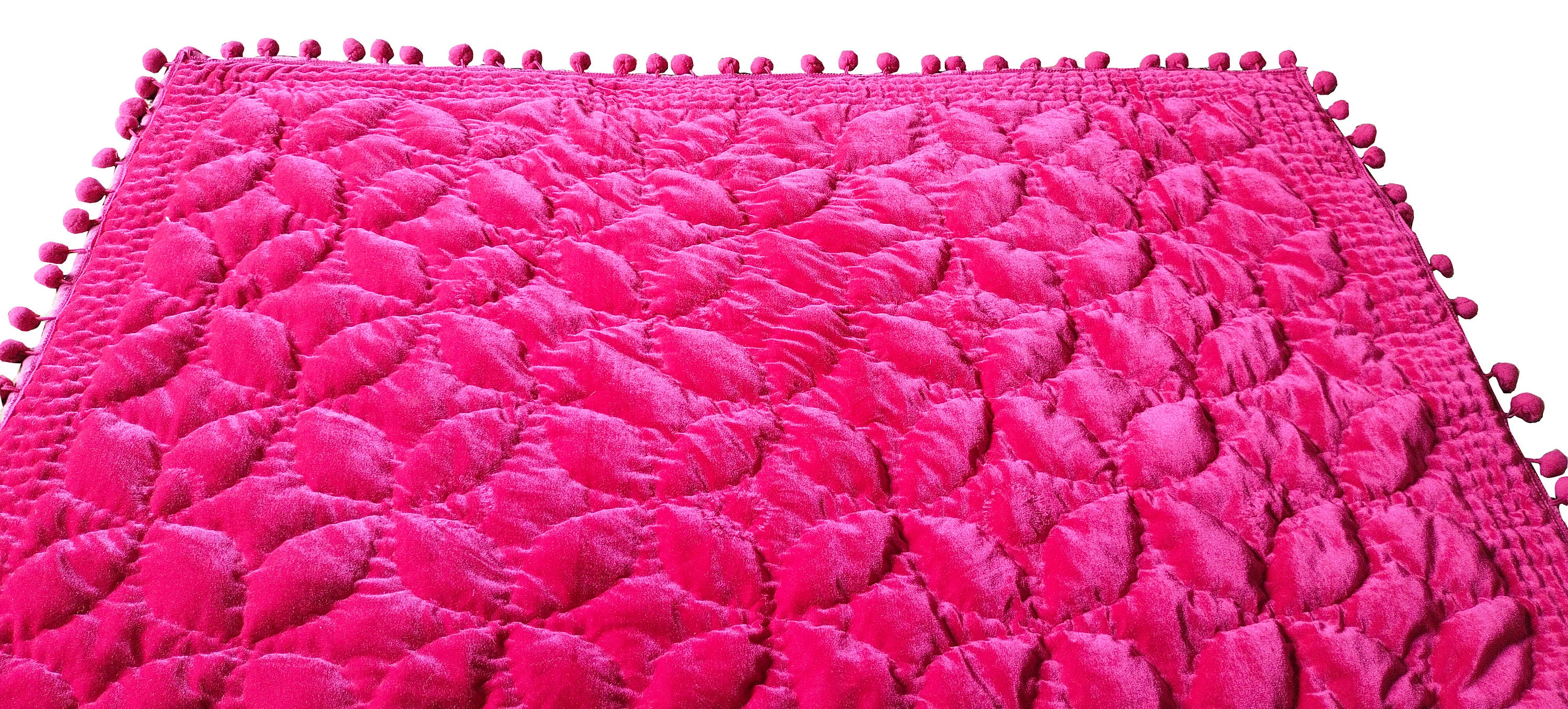 Fuchsia Velvet Quilt, Fuchsia Pompom Velvet Quilt Velvet and Cotton ...