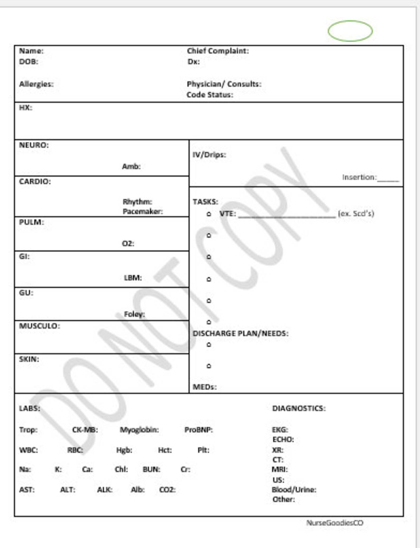 Best Nurse Report Sheet, New Grad Nurse Friendly, Report Template - Etsy