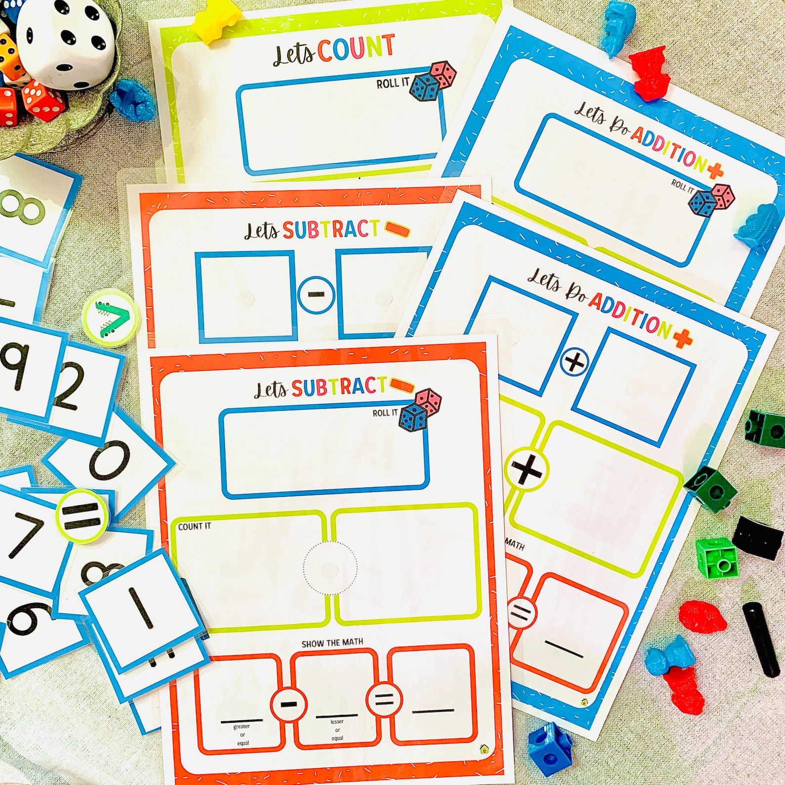 Kindergarten Math Printable Bundle, Adding and Subtraction Worksheets ...