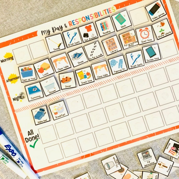 Kids Chore Chart Printable My Day and Responsibilities Chart - Etsy