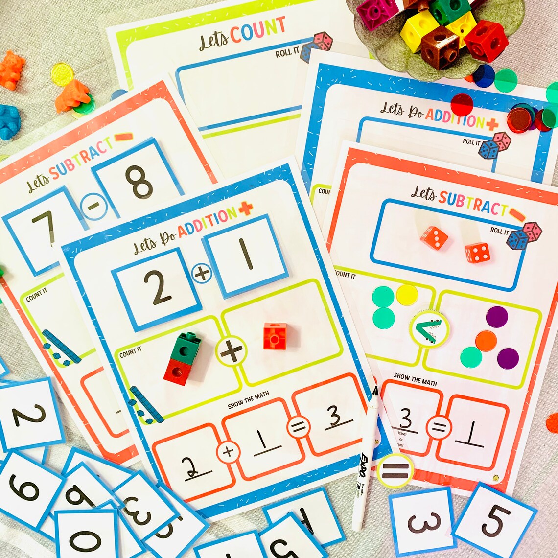Kindergarten Math Printable Bundle, Adding and Subtraction Worksheets ...