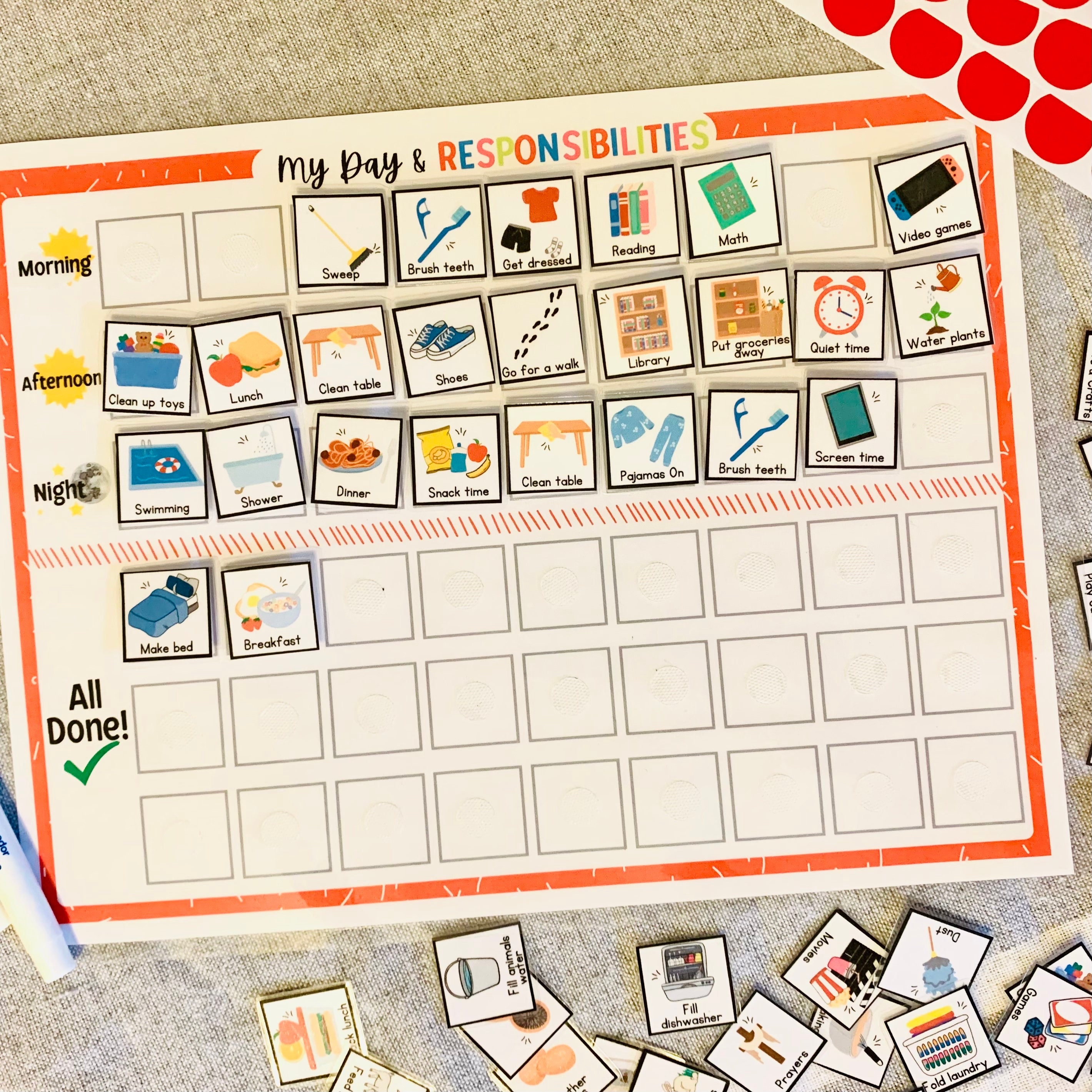 Kids Chore Chart Printable, My Day and Responsibilities Chart, Daily ...