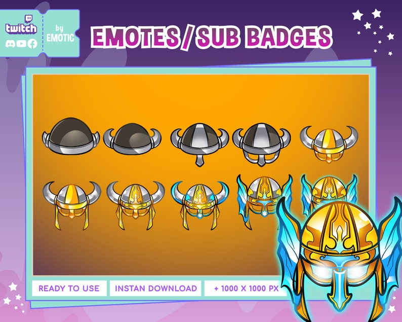 Twitch Sub Badges | 10 Viking Helmet Package | Viking Badges | Twitch ...