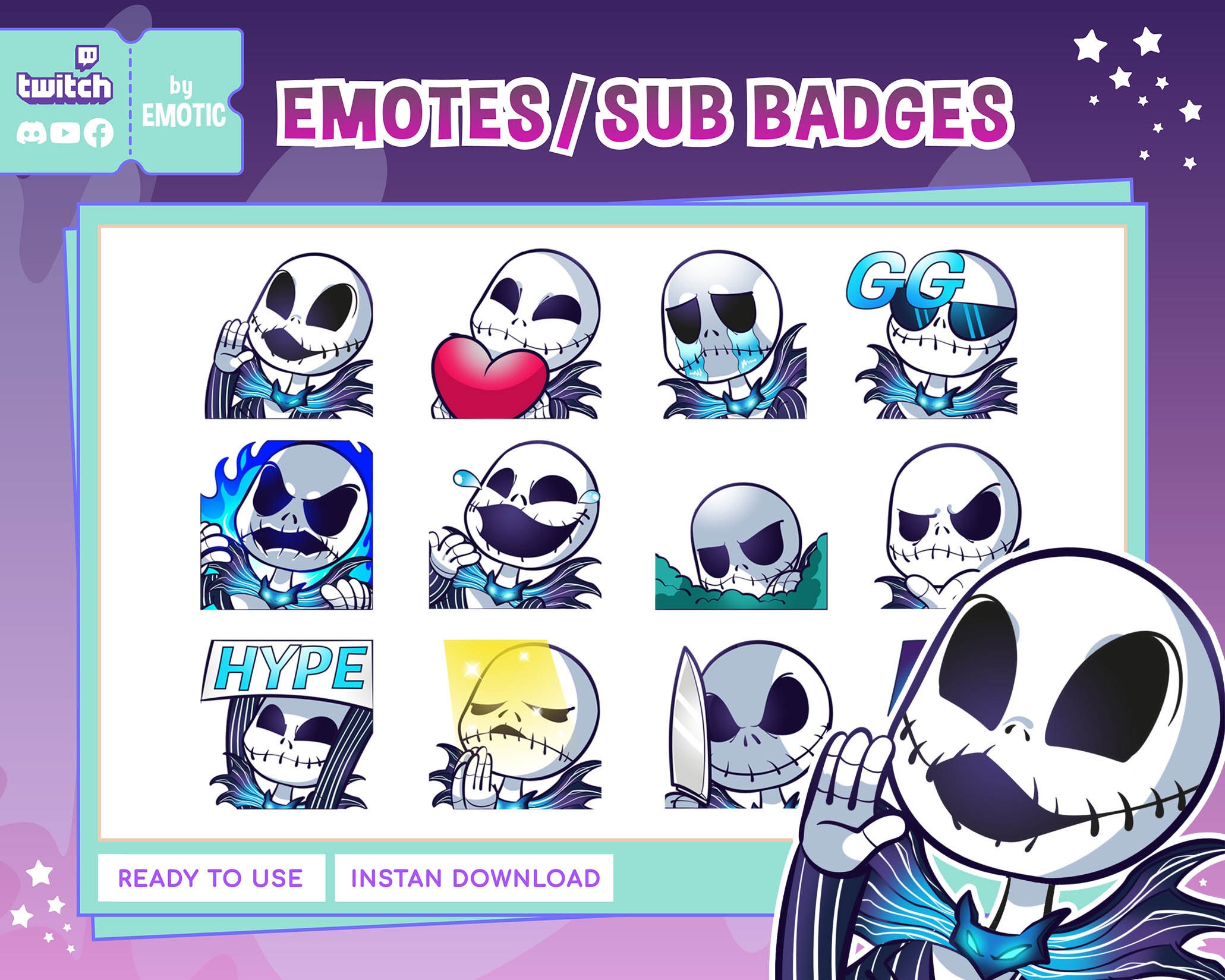 Jack Skellington Inspired | Jack Twitch Emote | Jack Skellington Emote ...