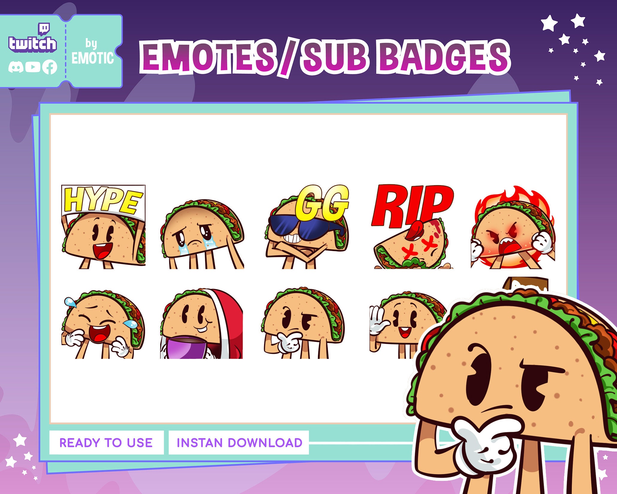Taco Twitch Emotes | Cute Taco Twitch Emotes | Taco Emotes | Chibi ...