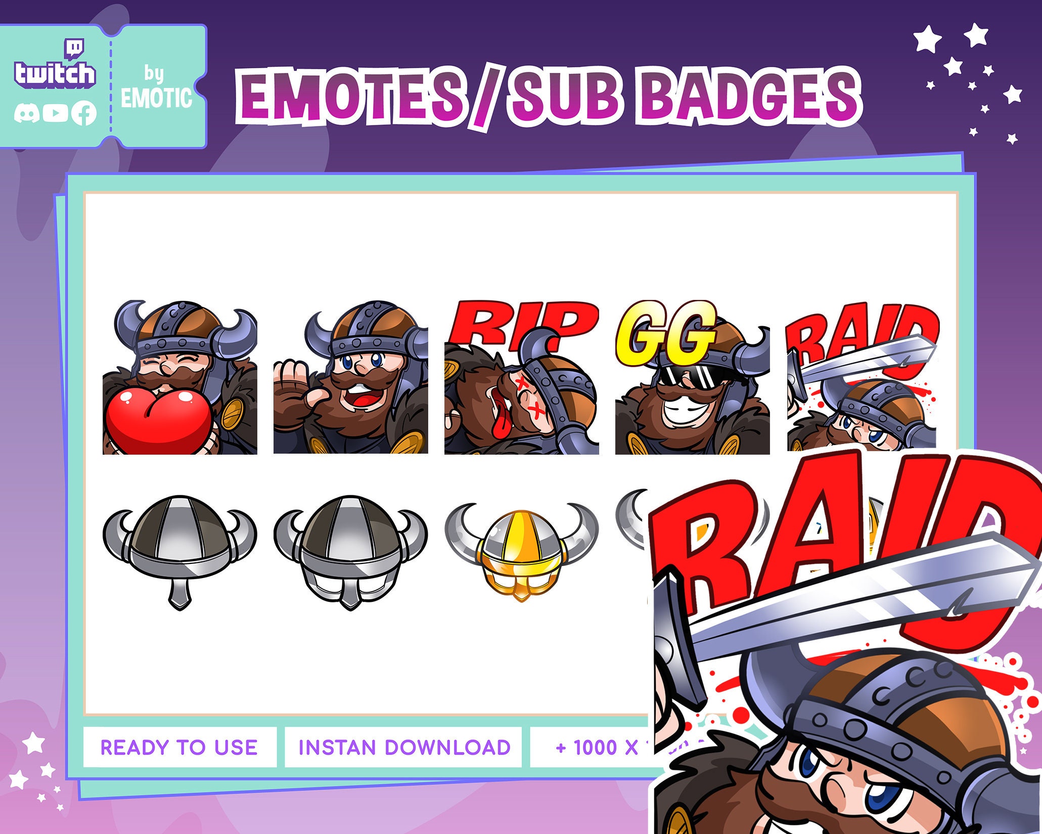 Twitch Emote Pack : Viking 5 Emotes and 5 Sub Badges | Viking Emote ...