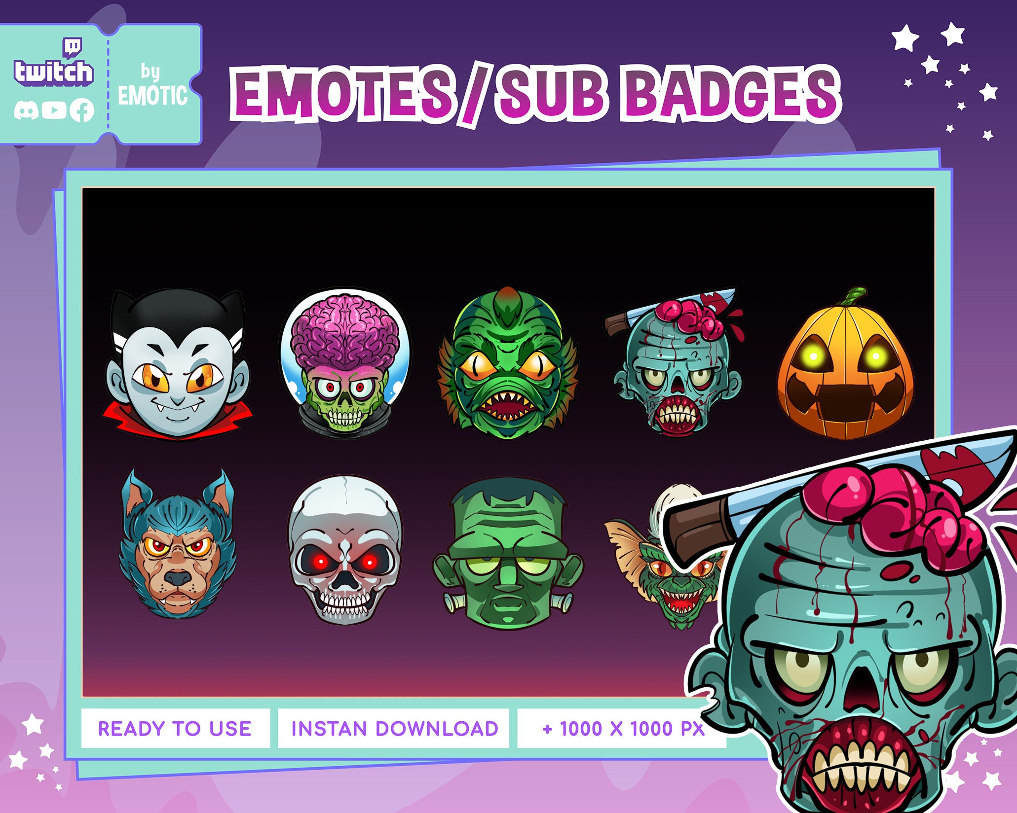 Twitch Sub Badges 10 Cute Scary Horror spooky Character - Etsy