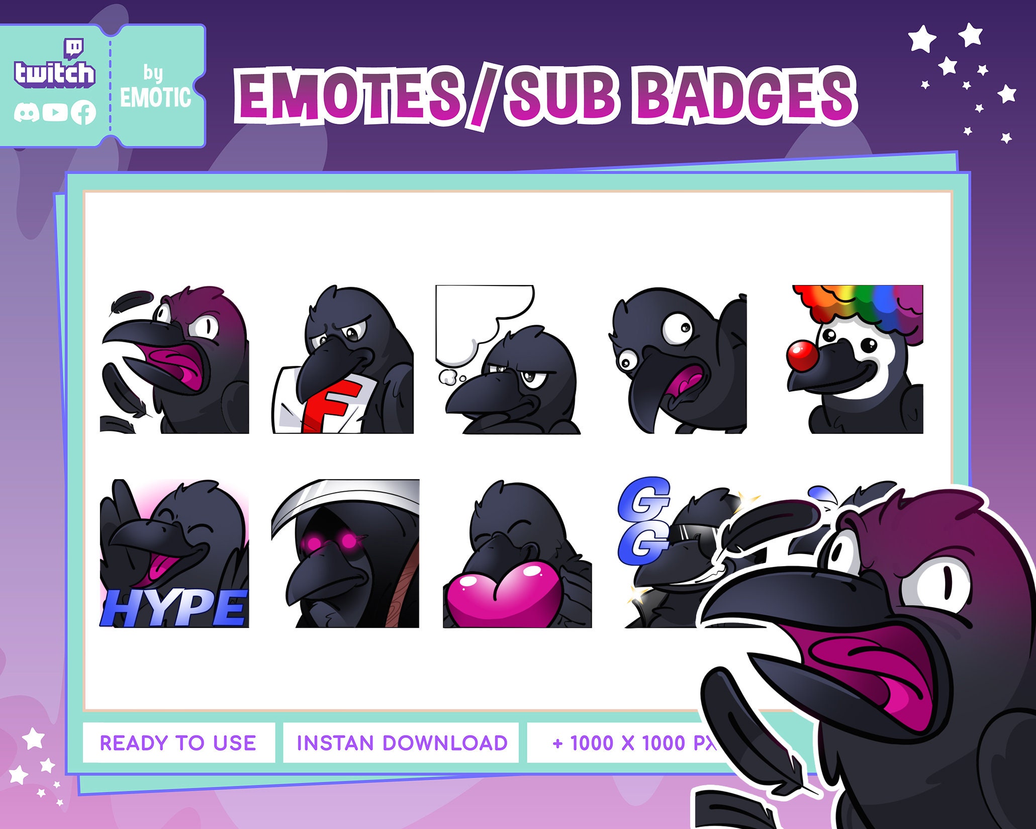 Spooky Black Raven Emotes Black Crow Twitch Emotes Youtube Discord ...
