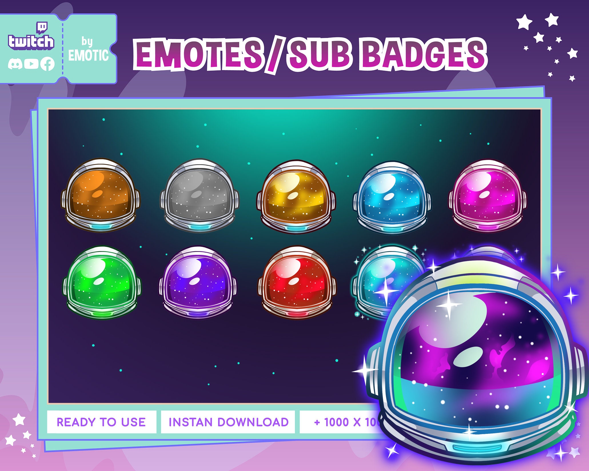 Twitch Sub Badges | 10 Astronaut Helmet | | Twitch | Discord | Gaming ...