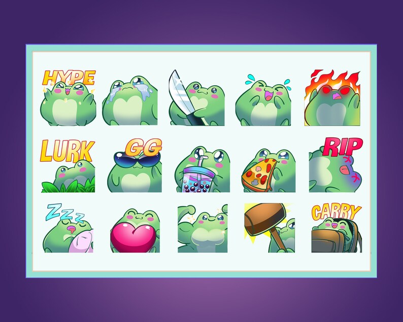 15 Pack Frog Emotes | Cute Frog Twitch Emotes | Chibi Frog Emotes ...