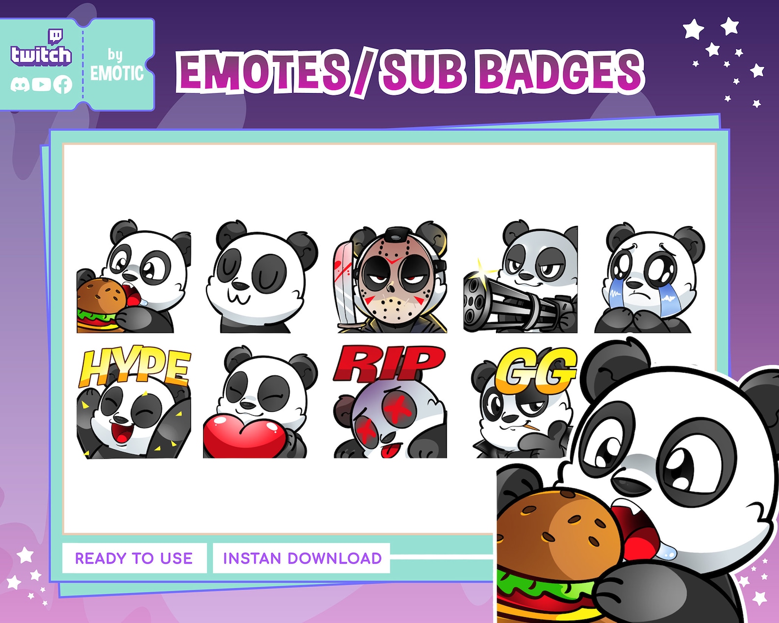 Twitch Panda Emotes | Cute Panda Emotes | Cute Twitch Emotes | Chibi ...