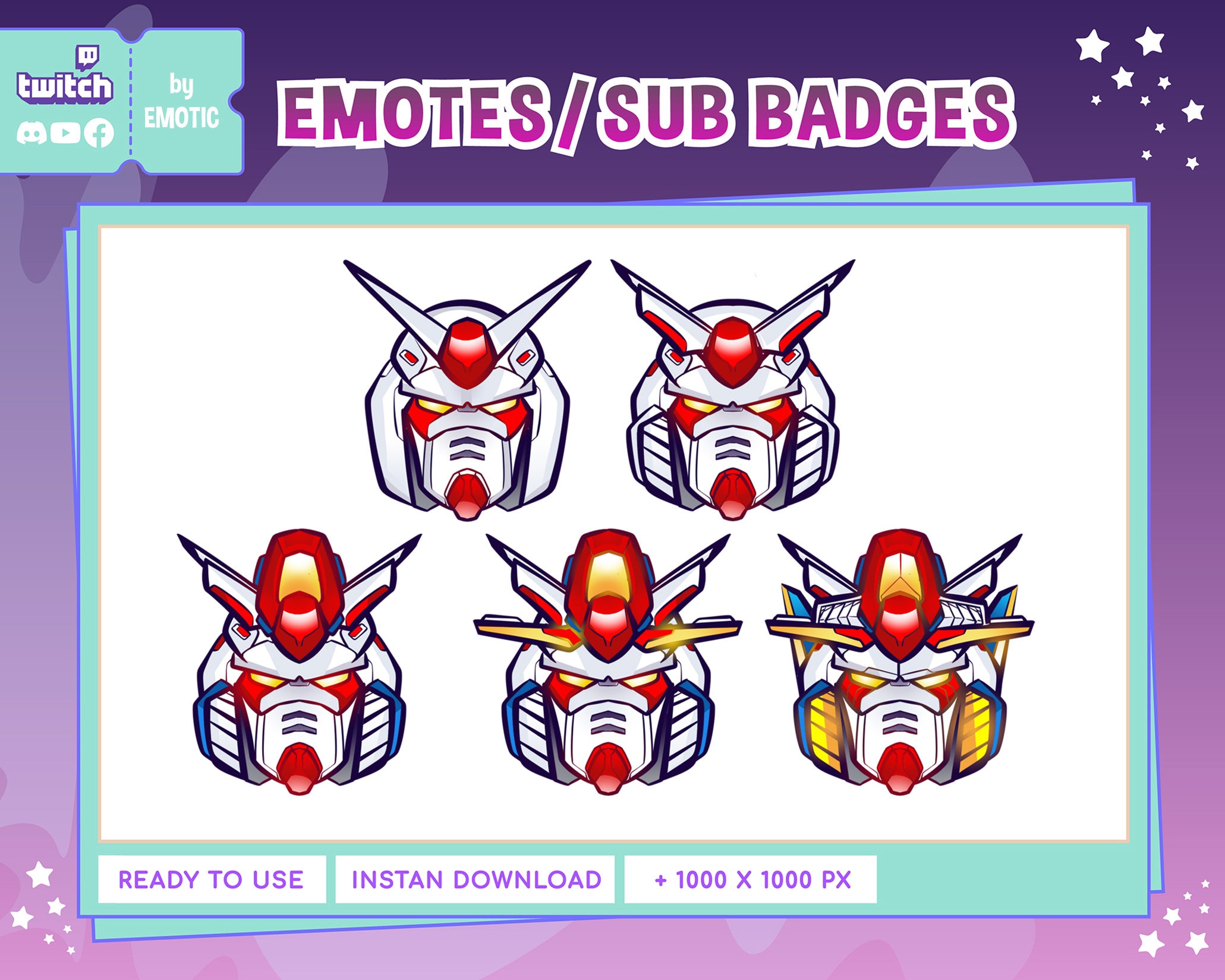 Gundam Sub Badges Helmet, Face, Head, Shape, Twitch, Discord Stream - Etsy