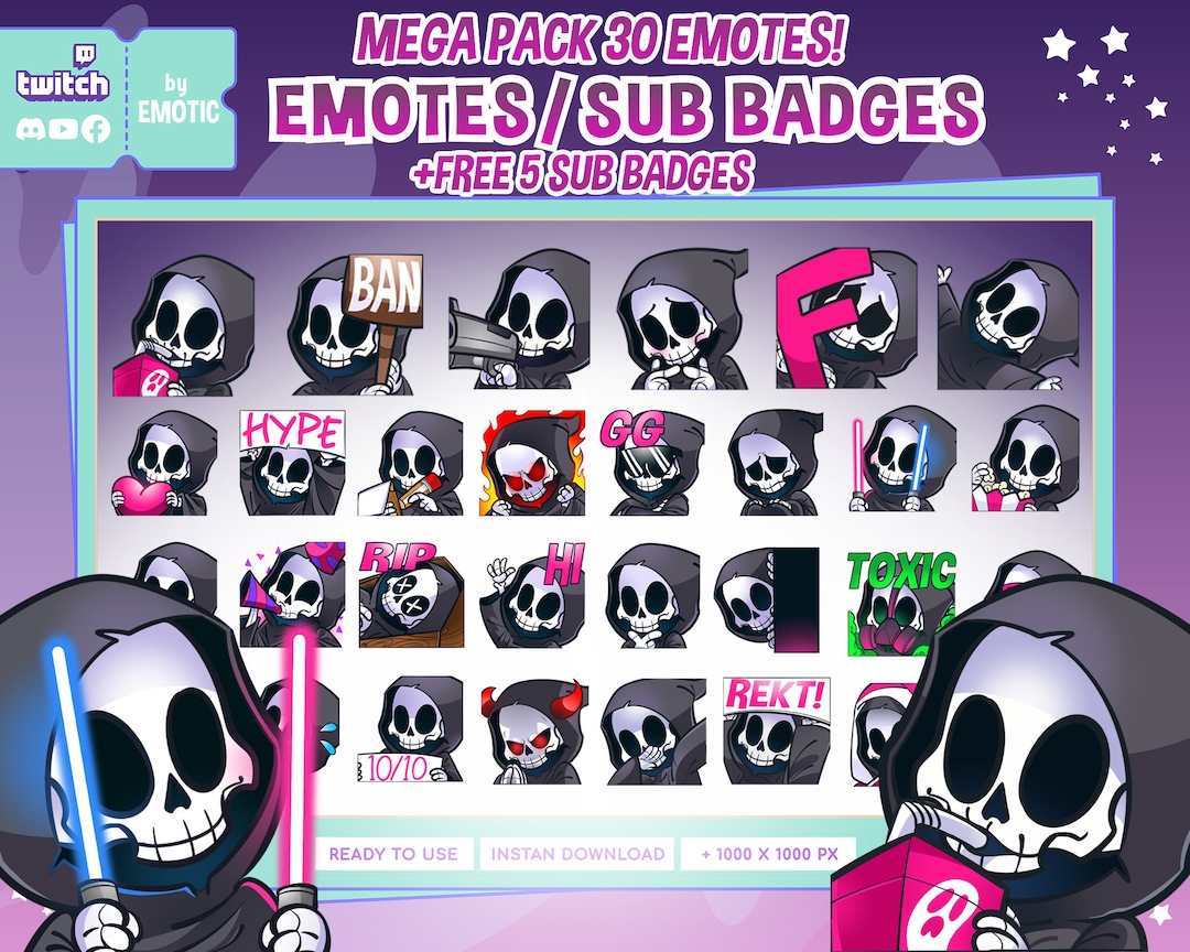 Mega Pack Grim Reaper 30 Emotes Twitch Emotes! + 5 Bonus Free Sub ...