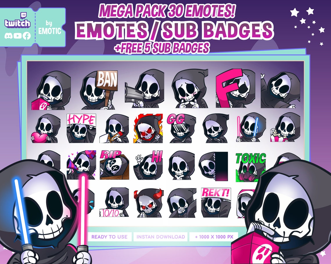 Mega Pack Grim Reaper 30 Emotes Twitch Emotes! + 5 Bonus Free Sub ...