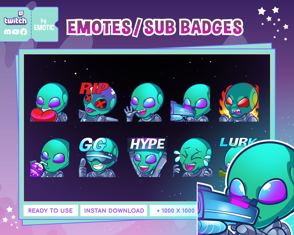 Twitch Emotes - Alien Emotes - Discord Emotes - Facebook Stickers ...