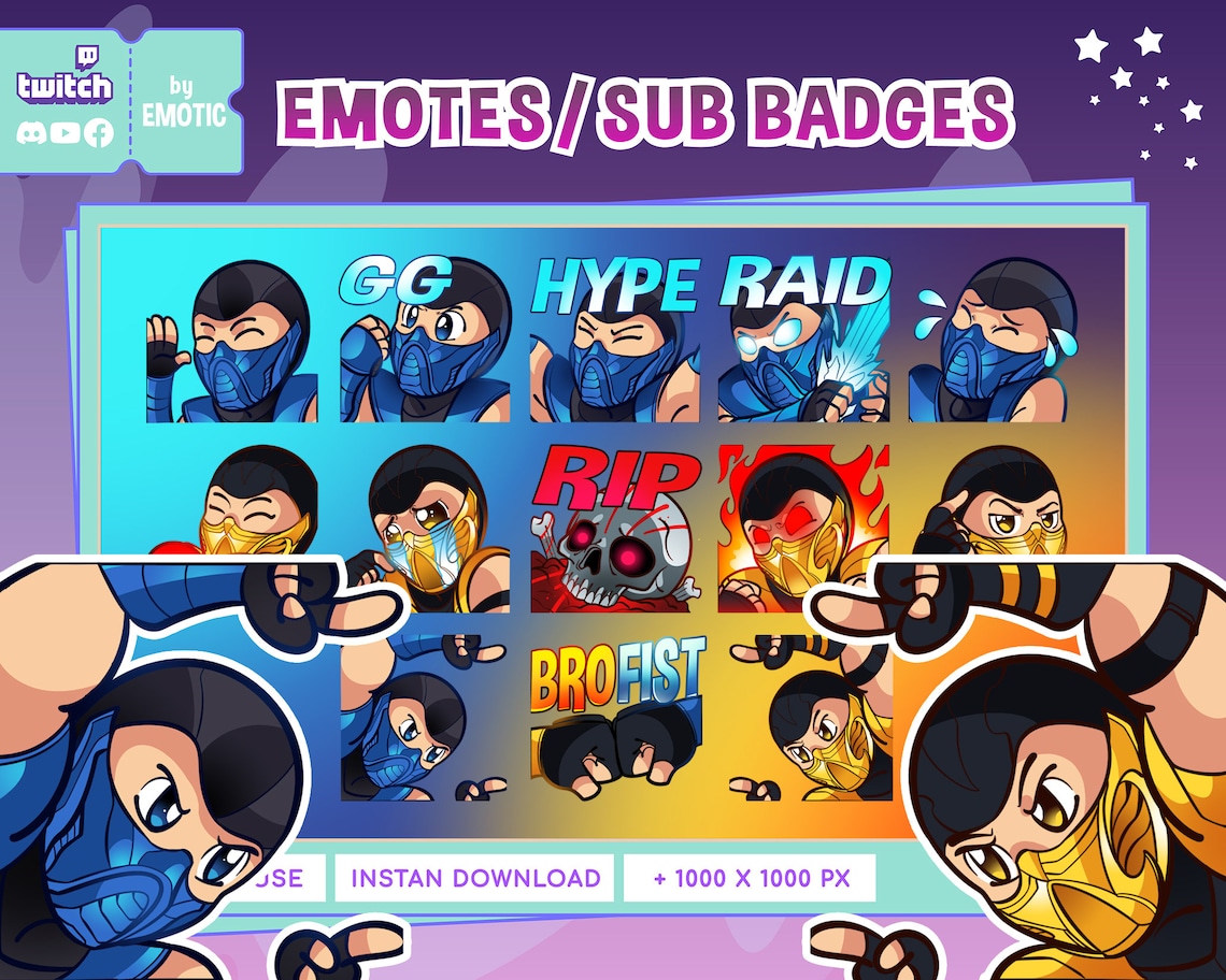 Twitch Emotes Kombat Scorpion and Sub Zero | Warrior | Discord | Twitch ...
