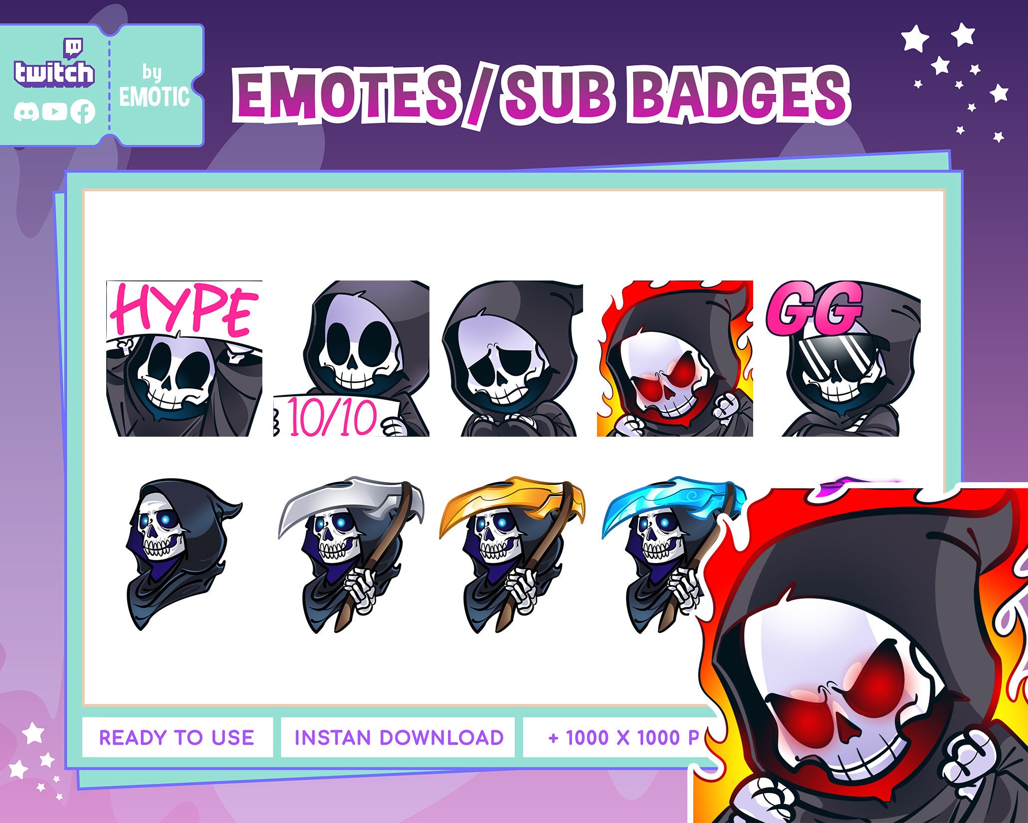 Twitch Emote Pack : Grim Reaper 5 Emotes and 5 Sub Badges | Grim Reaper ...