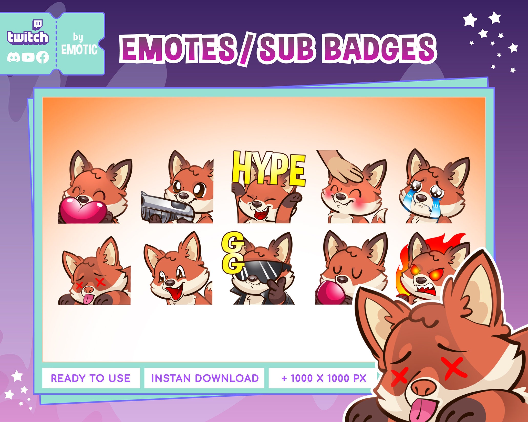 Fox Emote for Twitch-discord and Streamer Gamer - Etsy