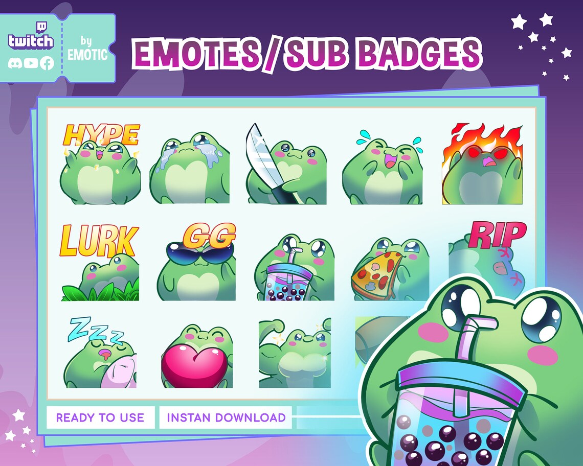 15 Pack Frog Emotes Cute Frog Twitch Emotes Chibi Frog Emotes Discord ...
