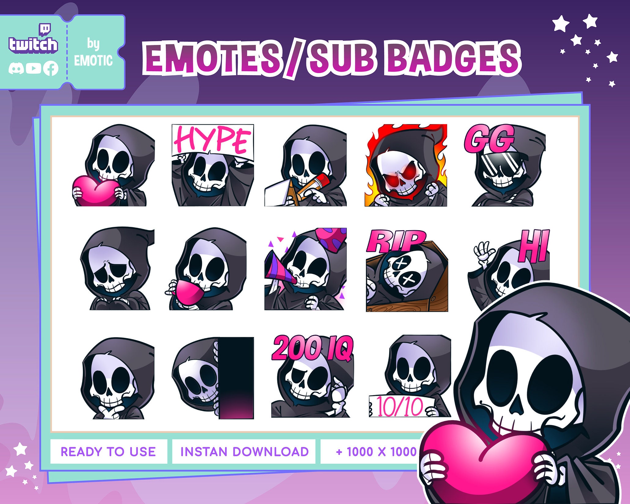 Grim Reaper Twitch Emote Chibi Emote Horror Emote Cute - Etsy Canada