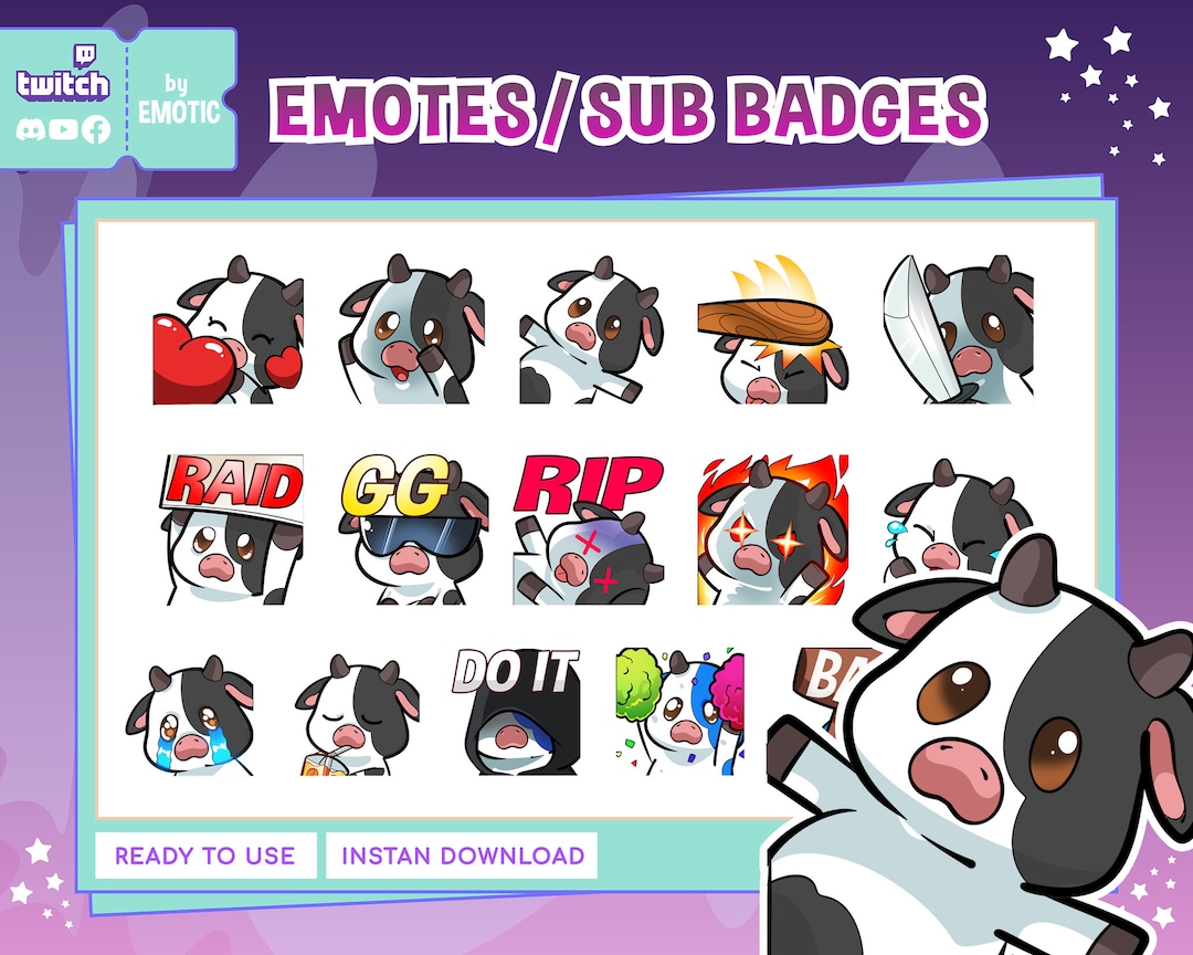 16x Cow Pack Emotes | Cow Twitch Emote | Cute Cow Emote | Twitch Emote ...