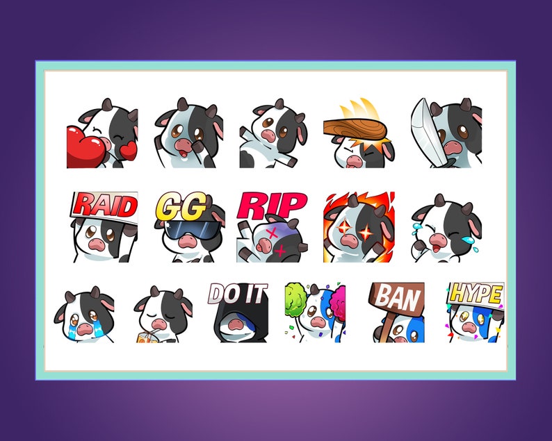 16x Cow Pack Emotes | Cow Twitch Emote | Cute Cow Emote | Twitch Emote ...