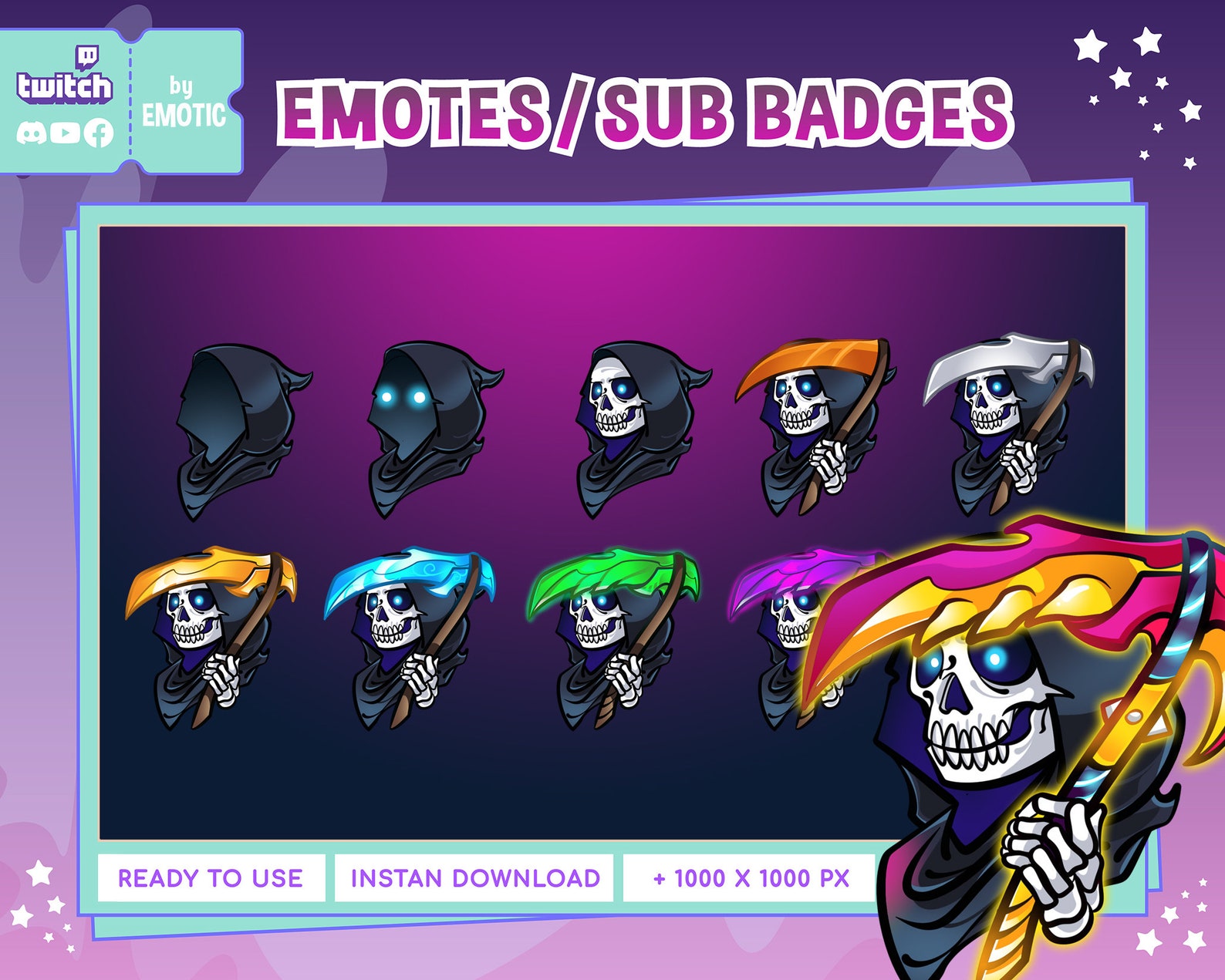 Grim Reaper Twitch Sub Badges Horror Emote Stream Emote Etsy Ireland