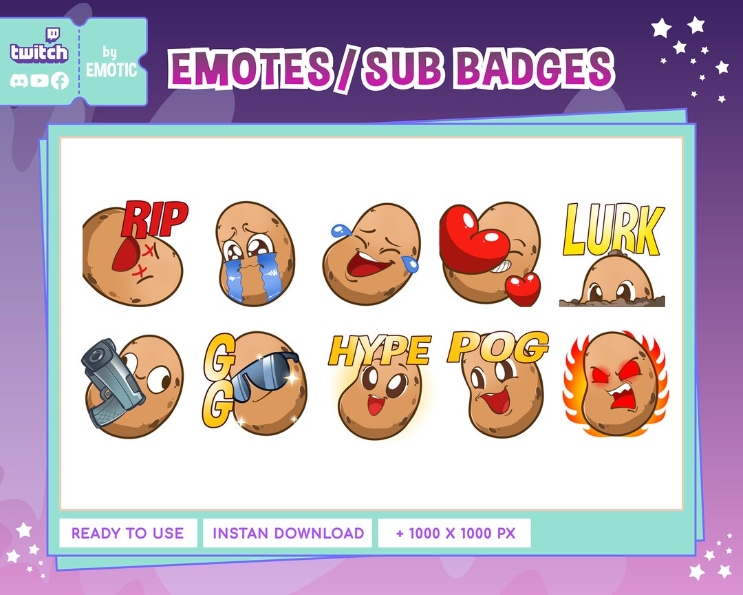 10x Potato Twitch Emotes | Potato Emote | Discord | Youtube | Streaming ...