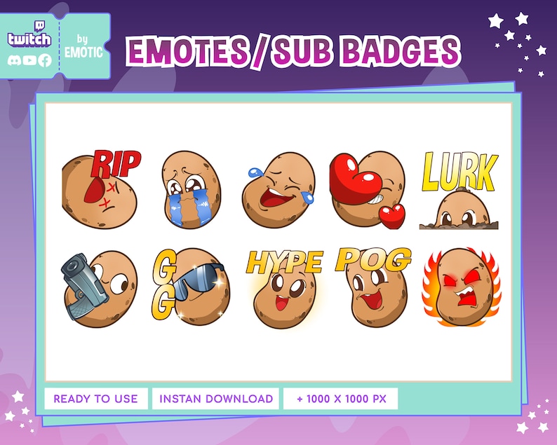 10x Potato Twitch Emotes Potato Emote Discord Youtube Streaming or ...