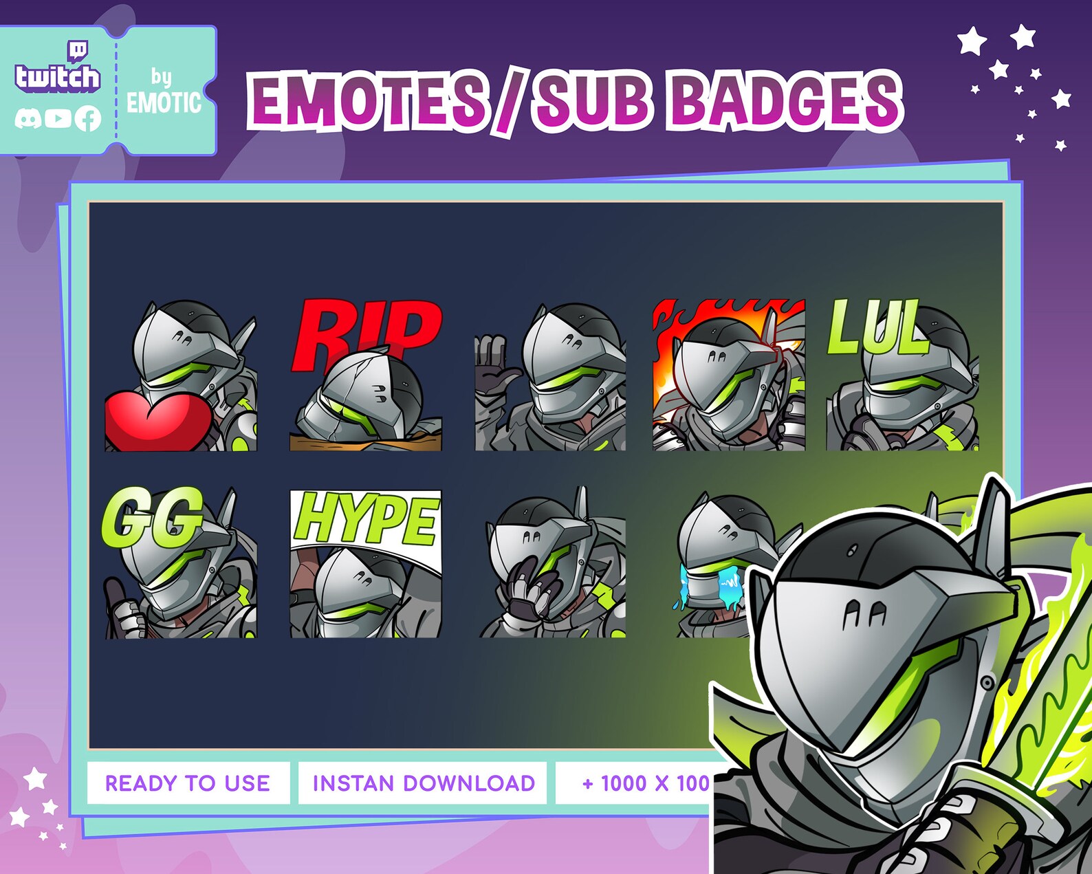 Twitch Emotes Genji | Overwatch 2 Emotes | Overwatch Twitch Emotes ...