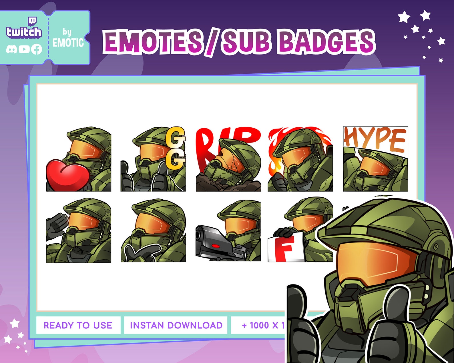 Twitch Emotes Master Chief : Halo Game Inspired | Twitch Soldier Emote ...