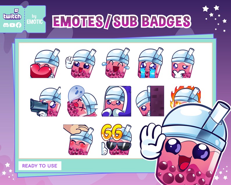 12 Cute Boba Twitch Emotes| Boba Drink | Boba | Boba Emote | Streaming ...