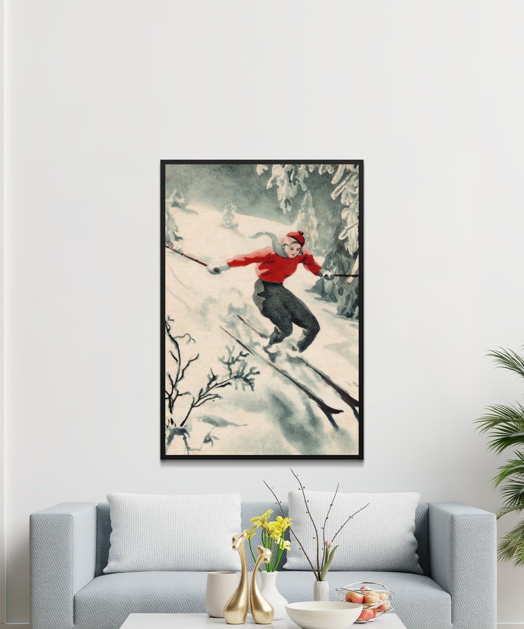 Vintage Ski Poster Wall Art 1930s, Winter Sports Decor, Retro Skier ...