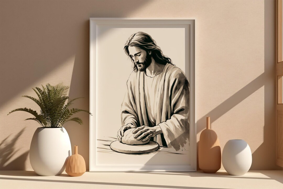 Renaissance Inspired Ink Wash Jesus Art Print, Digital Wall Art ...