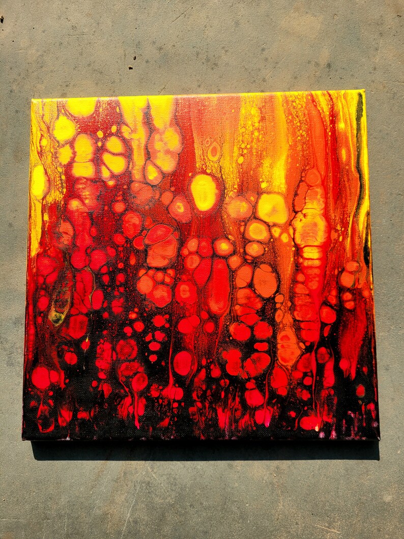 Heat Wave Series Paint Pour Canvas Wall Art Decor 12"x12" - Etsy