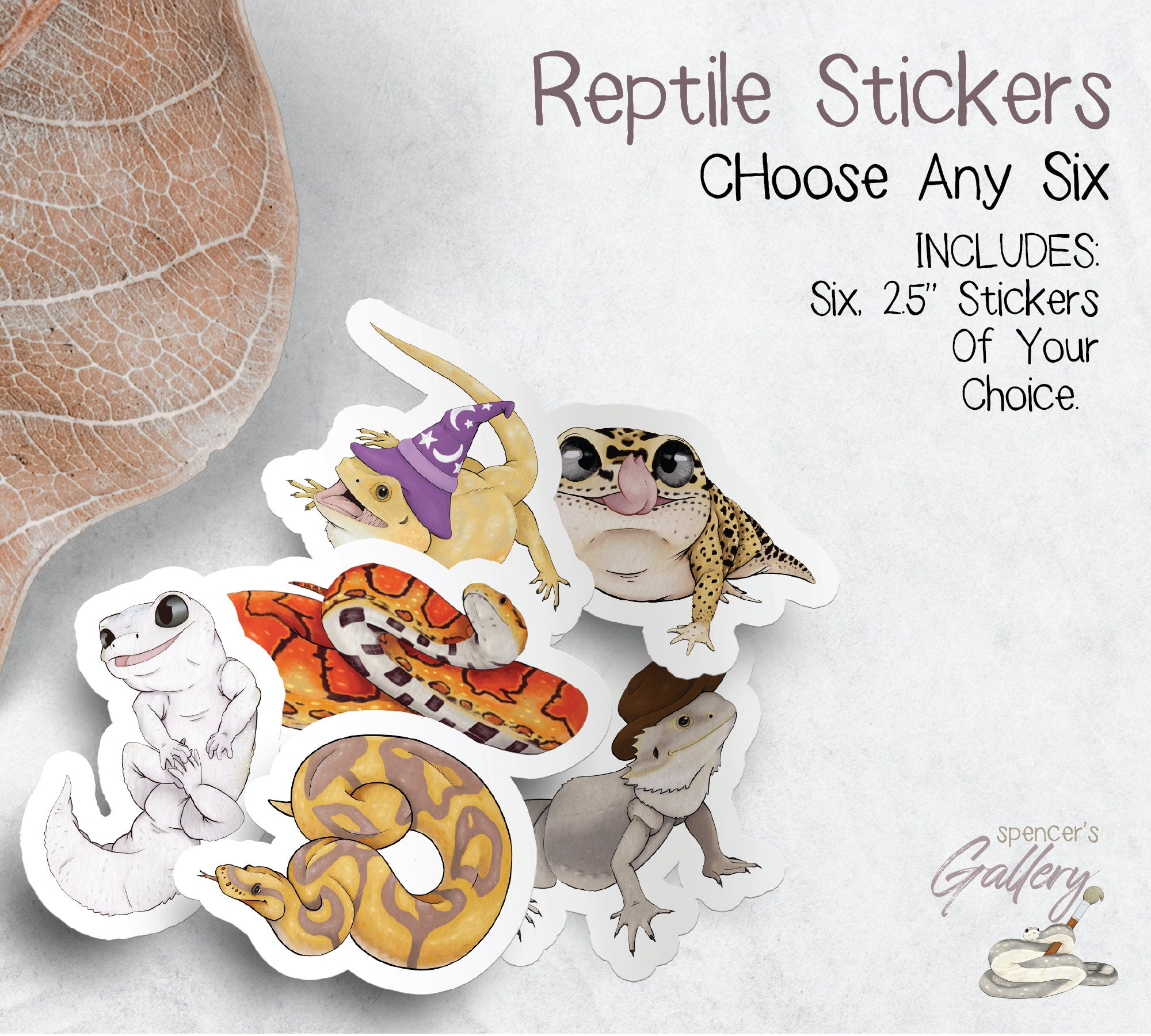 Set of Six Reptile Stickers - Etsy